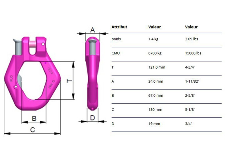 Anneau d'accrochage pour benne - Capacité 6,7 t - Crochets et ...