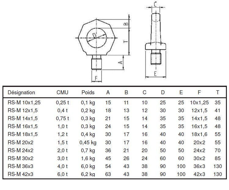 Anneau de levage mâle H.R. RUD RS PAS FIN - Filetage ISO M12 à M48 ...