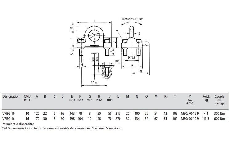 Anneau de levage rond à paliers à visser RUD RBG & VRBG - Capacité 3t à ...