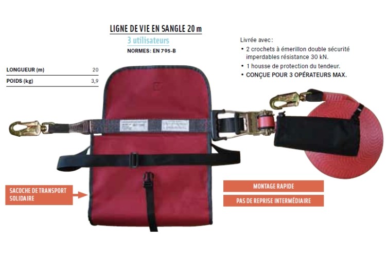Ligne de vie horizontale provisoire en sangle LDVS 3 personnes - Lignes ...