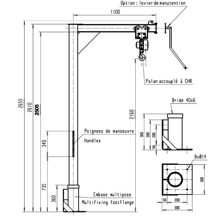 Potence amovible VEP 250 kg en acier galvanisé ou inox pour traitements ...