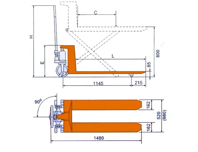 Transpalette manuel haute levée TLH - Capacité 1000 kg et 1500 kg ...