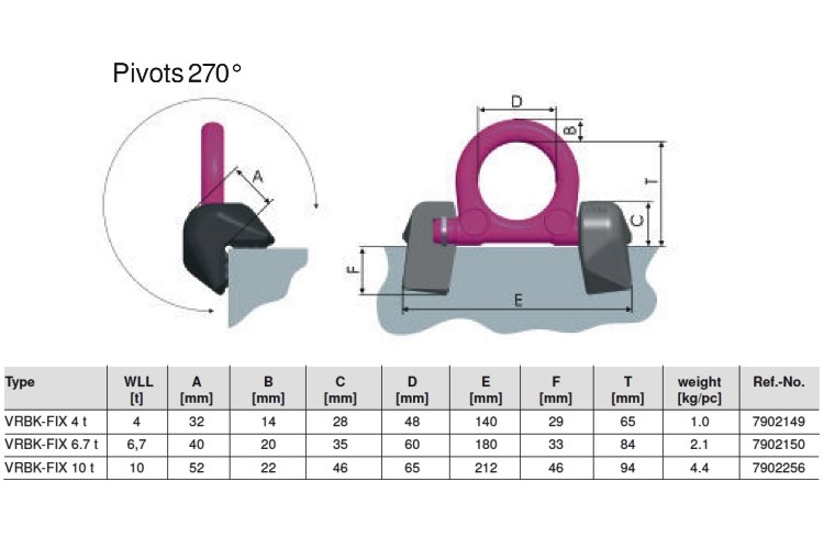 Anneau de levage articulé à paliers à souder RUD VRBK-FIX pour arête de 90° - Capacité 4 t à 10 ...